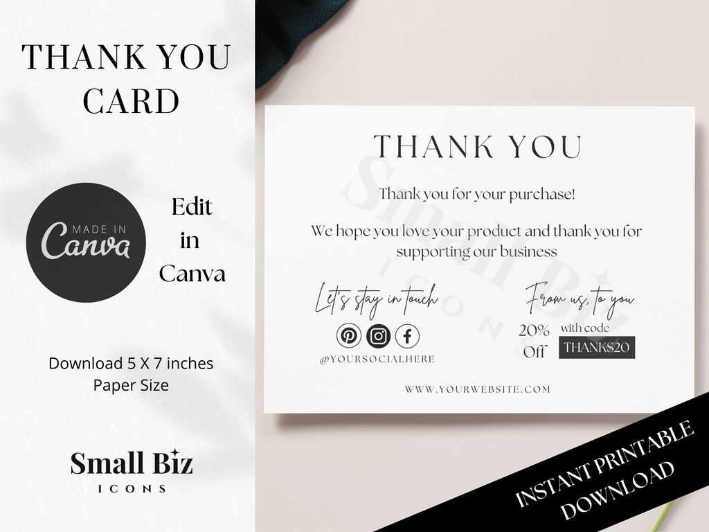 MINIMAL THANK YOU FOR YOUR PURCHASE CARD – Smallbizicons